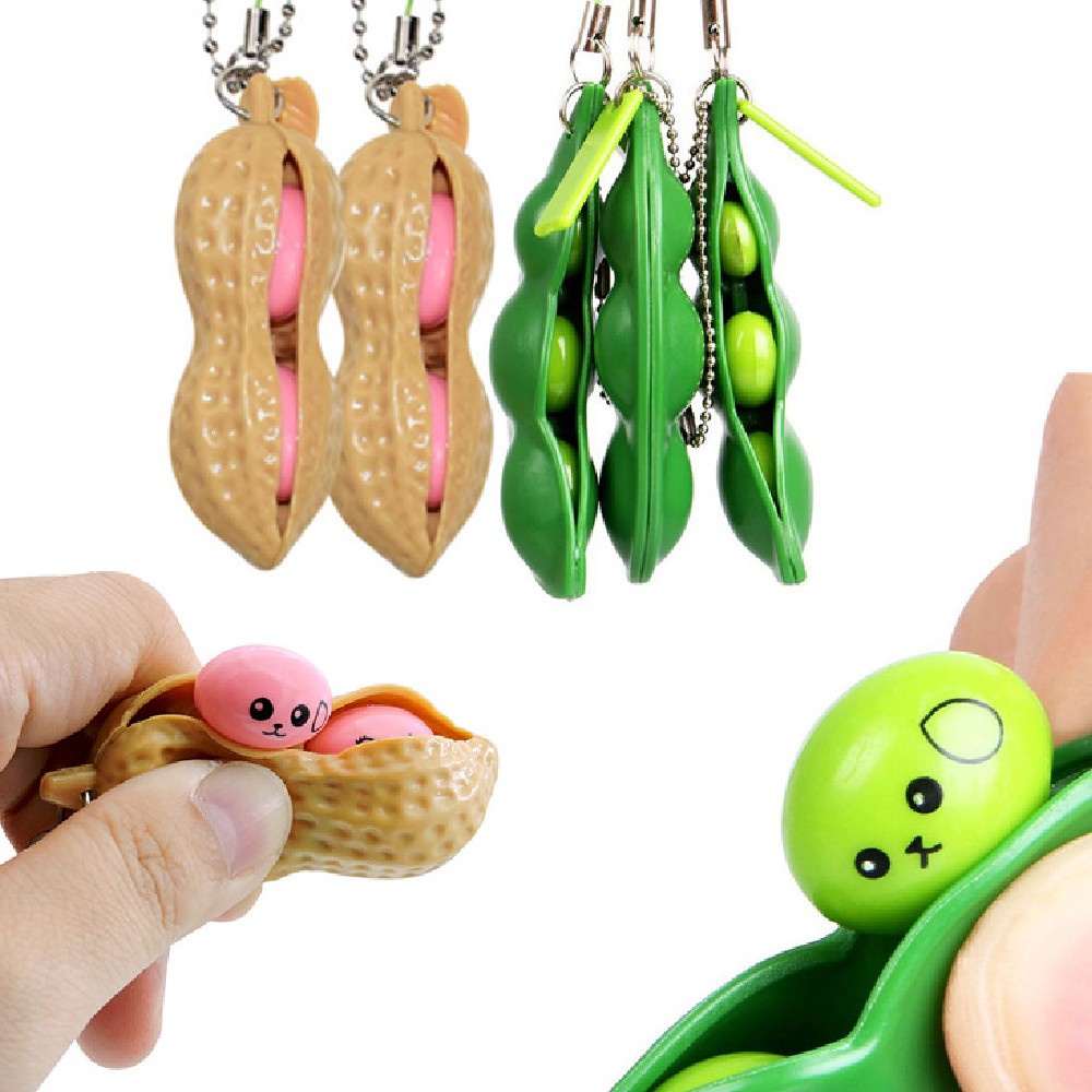 Squishy Edamame Toy Pop It Fidget Squishy Squeeze Peanut Beans Keychain ...