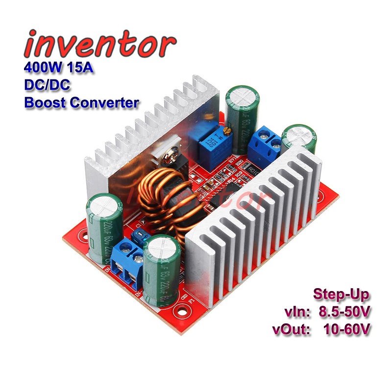 400W 15A DC-DC Boost Converter Step-Up Power Supply Module Adjustable 8.5-50V To 10-60V Voltage ...