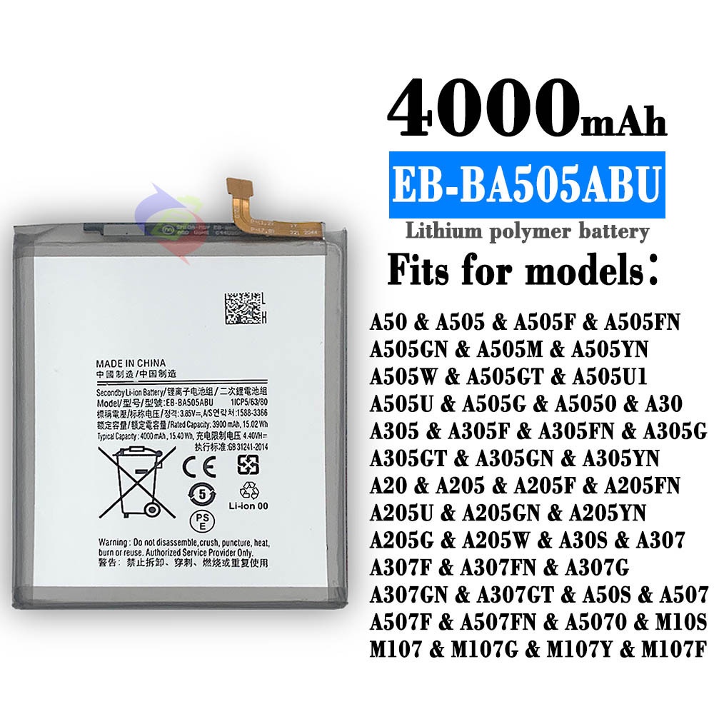 Sam A50 A30 A20 A30S A50S M10S EB-BA505ABU Battery Lithium polymer ...