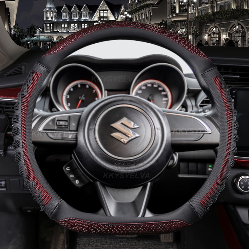 Carbon Fiber Leather D Shape 38cm Car Steering Wheel Cover For Suzuki ...