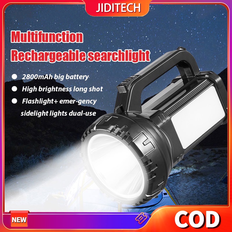 Jiditech Rechargeable LED Search Light Flashlight side light 2 in 1 ...