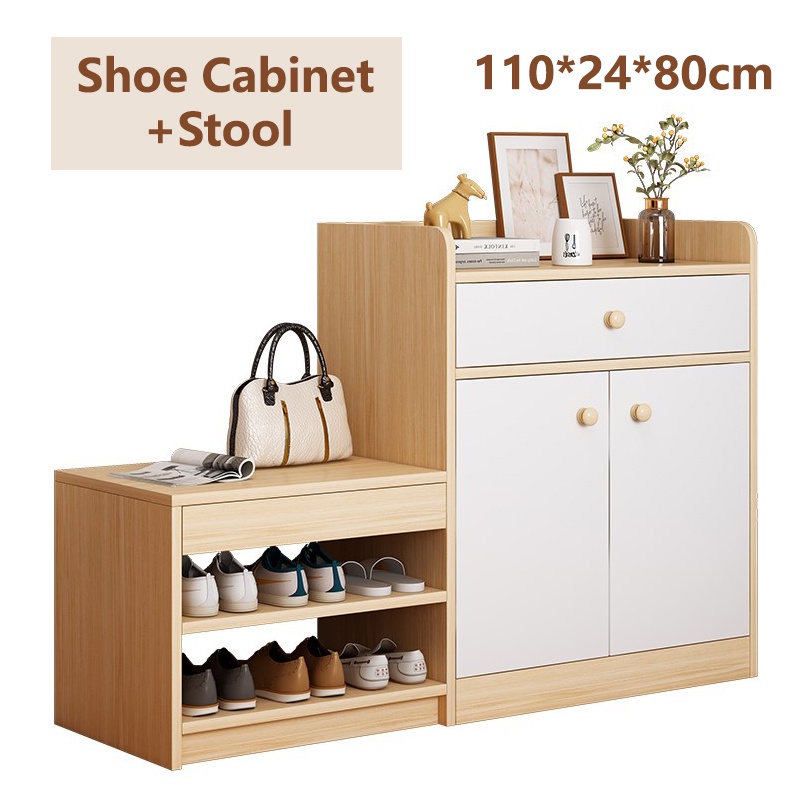 Shoe Cabinet Wood with Shoe Cabinet Stool Multifunctional Household ...