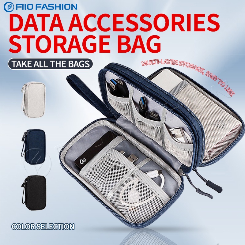 Double Layer Travel Organizer Portable Cable Storage Pouch Gadget Bag ...