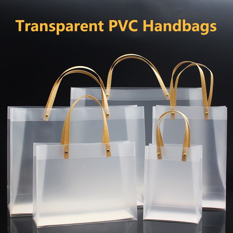 3 Sizes PVC Tote Eco Shopping Bag/Transparent Gift Packing Pouch Bags ...