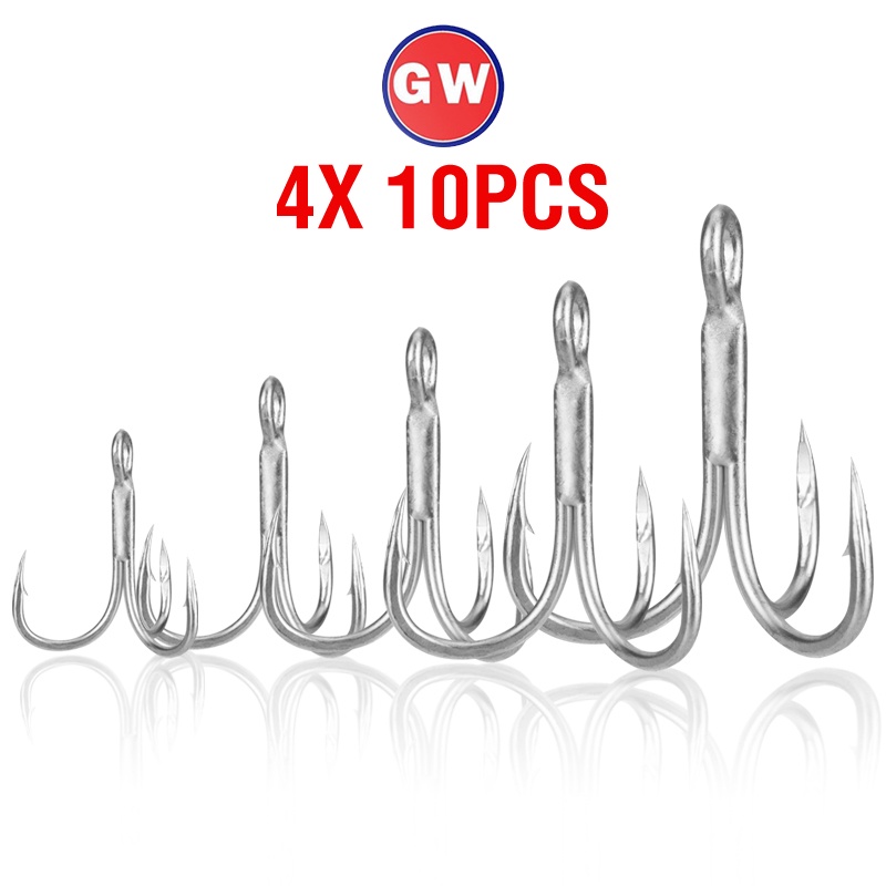 10Pcs Fishing Tackle Silver High Carbon Steel Treble Hooks Treble ...