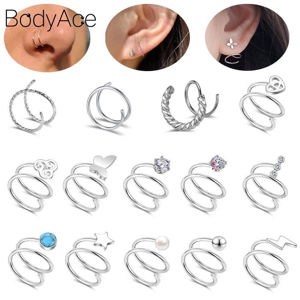 Bodyace 1 PC Screw Nose Rings Stainless Steel Nose Studs Thin Rod Coil Nose Piercing Opal ...