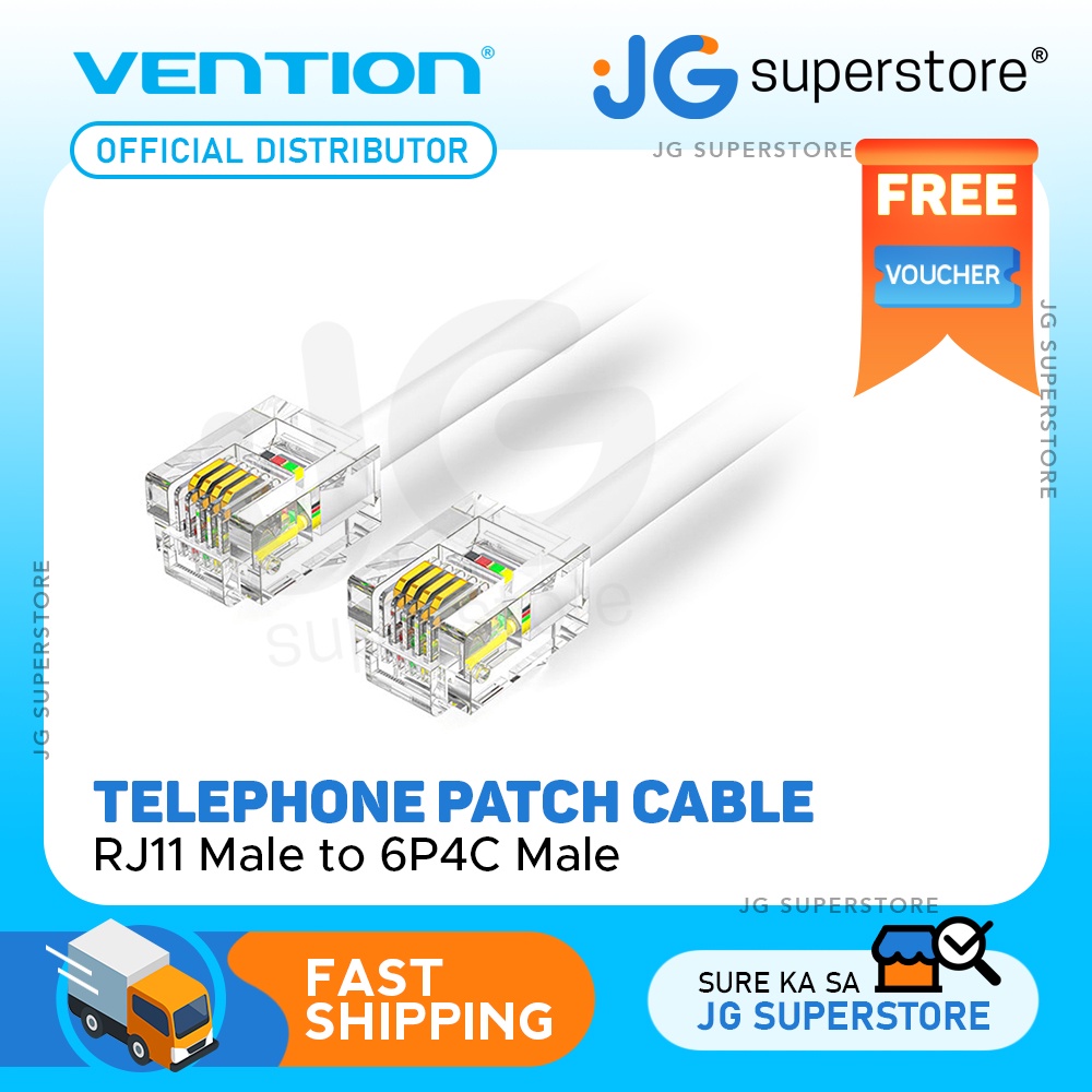 Vention RJ11 Male to 6P4C Male Gold Plated Trident Flat Telephone Patch ...