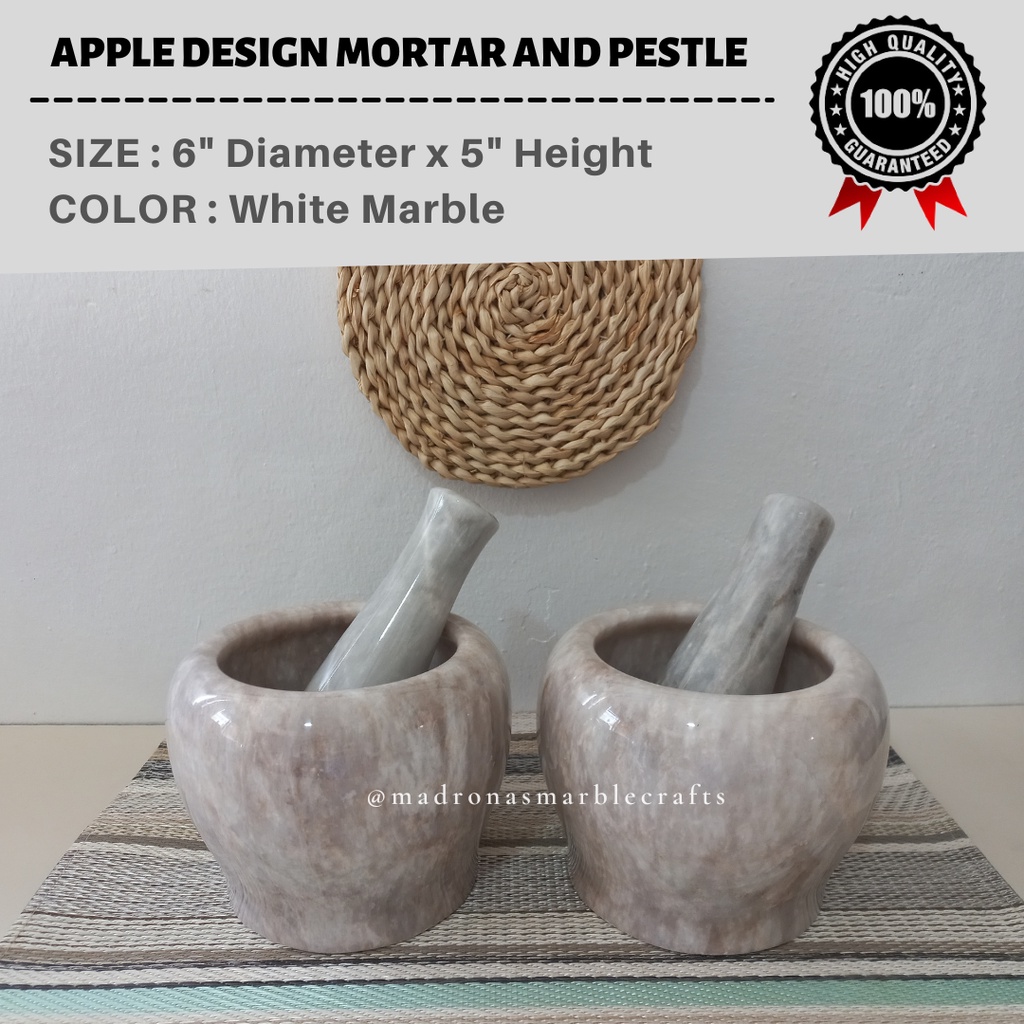 APPLE DESIGN MARBLE MORTAR AND PESTLE HEAVY AUTHENTIC PURE MARBLE OF ...