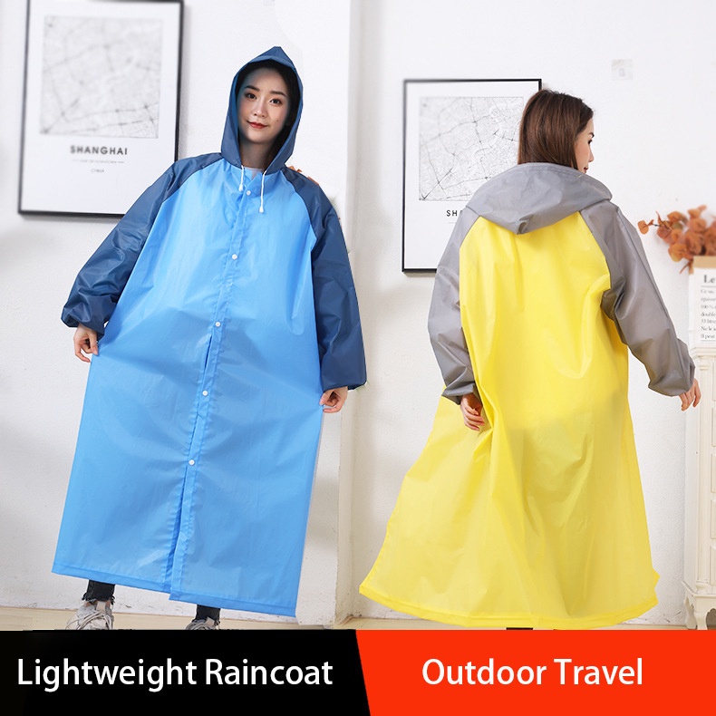 Unisex Long Raincoat Outdoor Splice Color Waterproof Men and Women ...