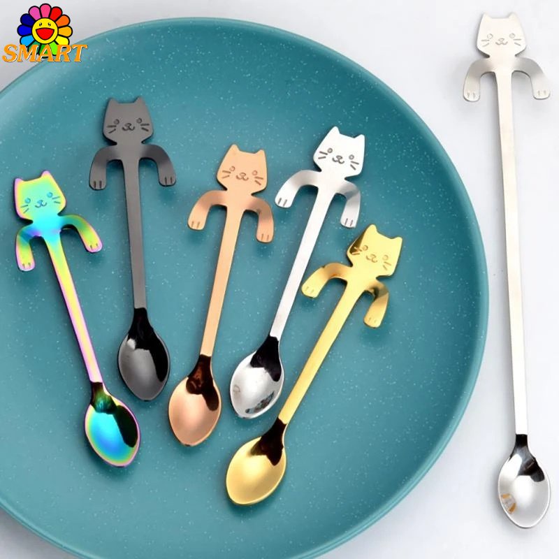 Mini Cute Coffee Spoon Stainless Steel Cartoon Cat Teaspoon Dessert ...