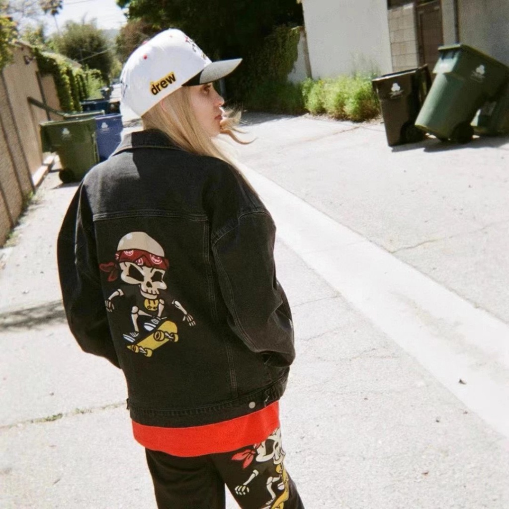 High quality Drew House denim jacket Skeleton Pirate pattern printing ...