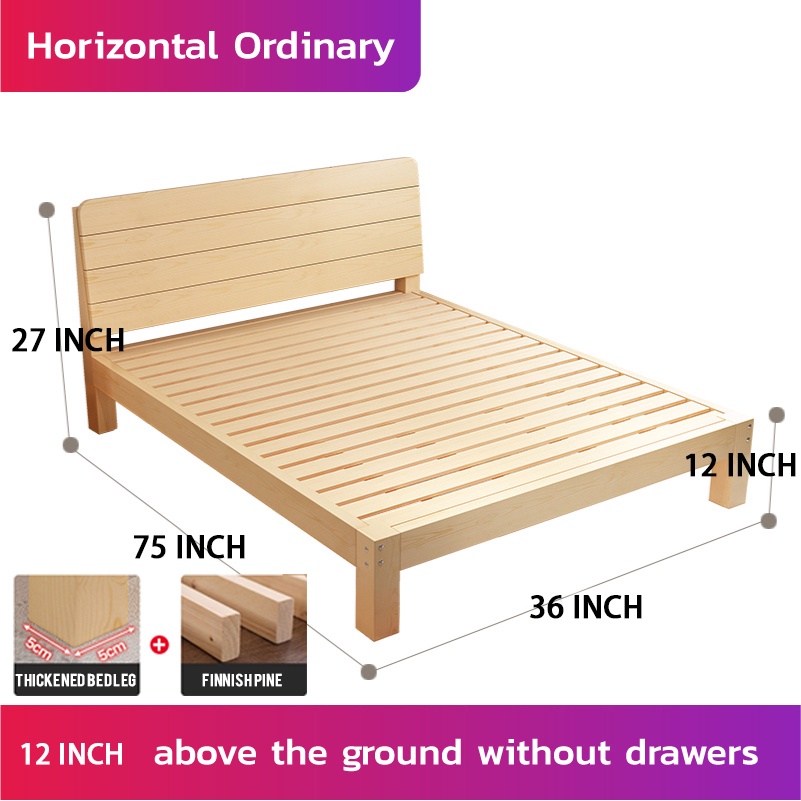 36-70 INCH Solid Wood Bed Frame Queen Size Family Single Double Bed 2M ...