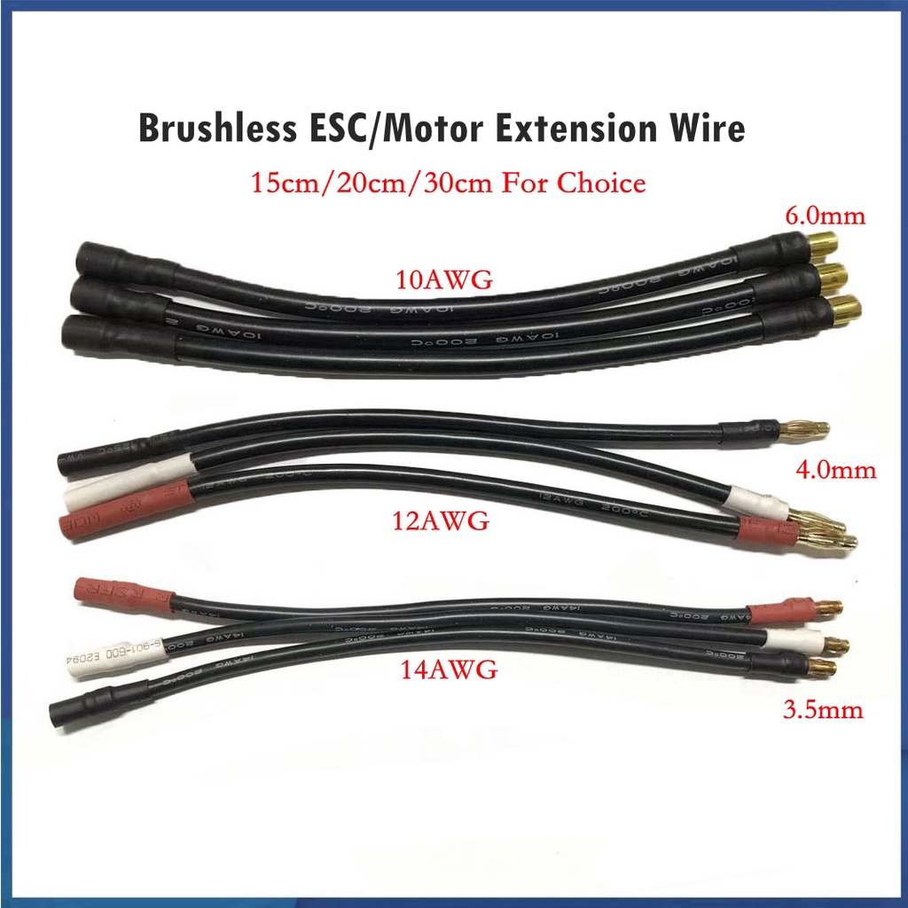 [3Pcs] Brushless ESC/Motor Extension Wire RC Model 3.5mm/4.0mm/6.0mm ...