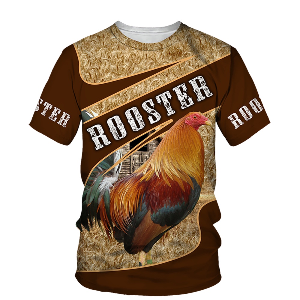 3d Rooster Print T-shirt for men and women, fashion short sleeved ...