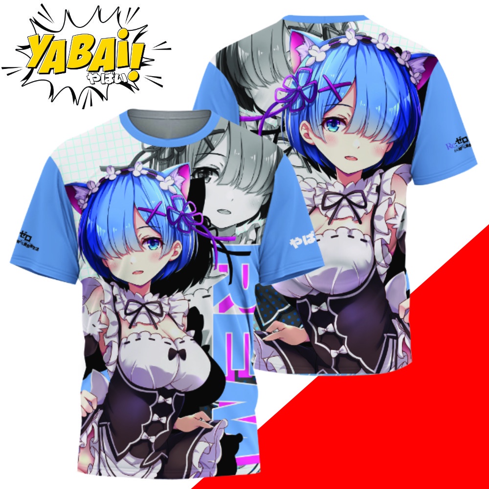 Yabaii Re Zero Ram Rem Premium Full Bleed Anime T-Shirt Full Bleed ...