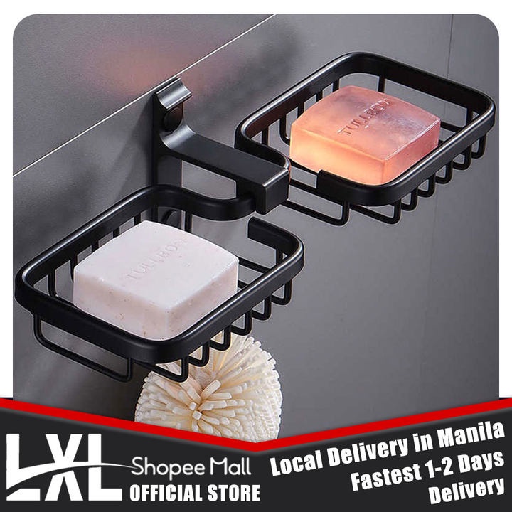 Single/Double Black No Punching Soap Holder for Bathroom Organizer Soap ...