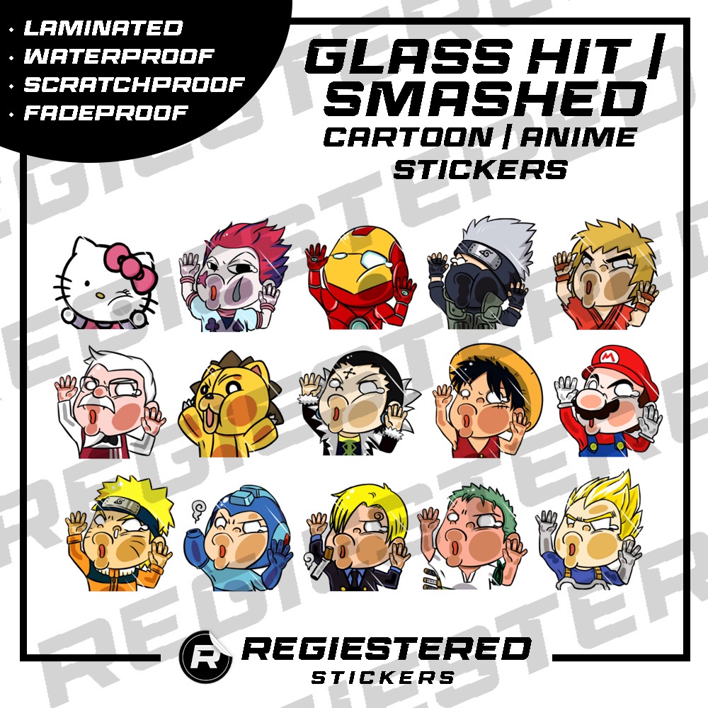 PT. 3 Glass Hit Smashed Cartoon Anime Sticker Ironman Luffy Naruto ...