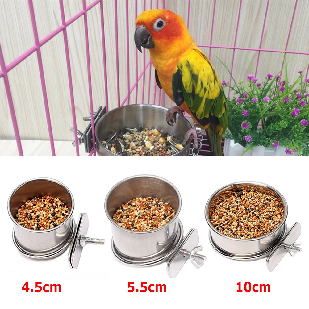 Stainless Steel Parrot Feeding Cups Hanging Birdcage Bowls for Cage ...