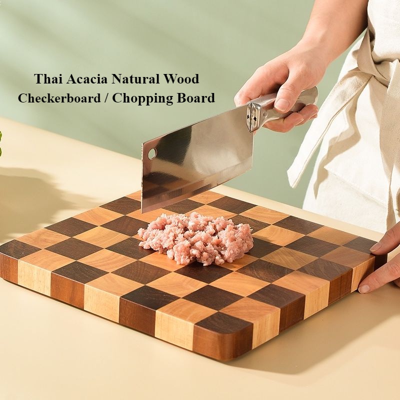 Thai Acacia Wood Chopping Board Natural Chessboard Steak Plate Fruit ...