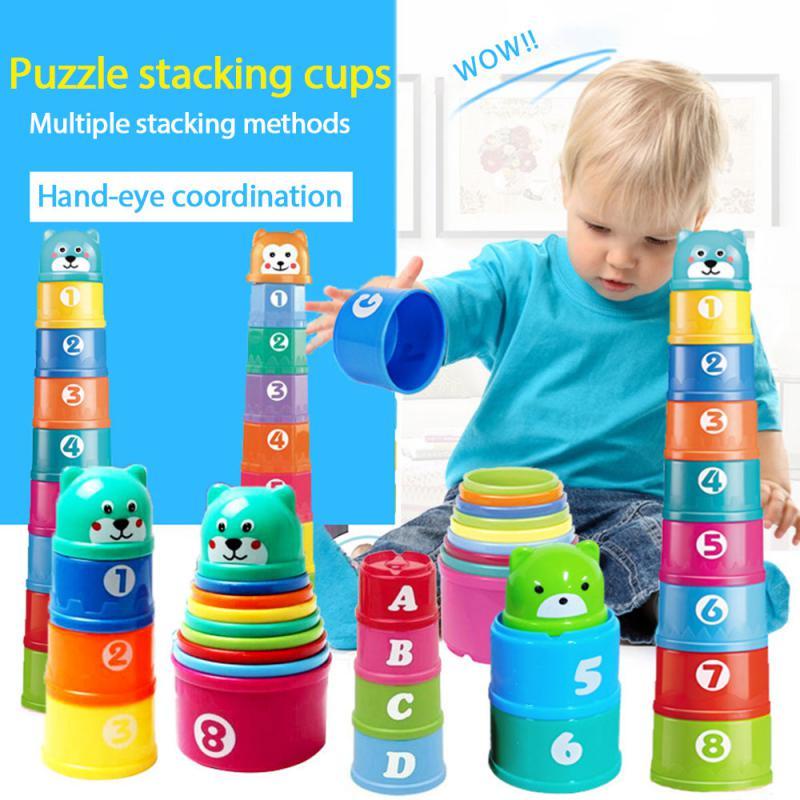 Children Educational Toys Baby Fun Stacking Cups Toy Fun Rainbow Cups ...