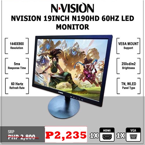 NVision 19''LCD IPS Monitor 75Hz 60hz Flat FHD Gaming Monitor For ...