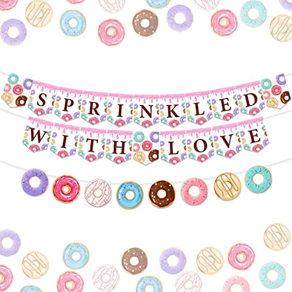JOLLYBOOM Donut Baby Shower Banner for Girl Pink Donut Baby Shower ...