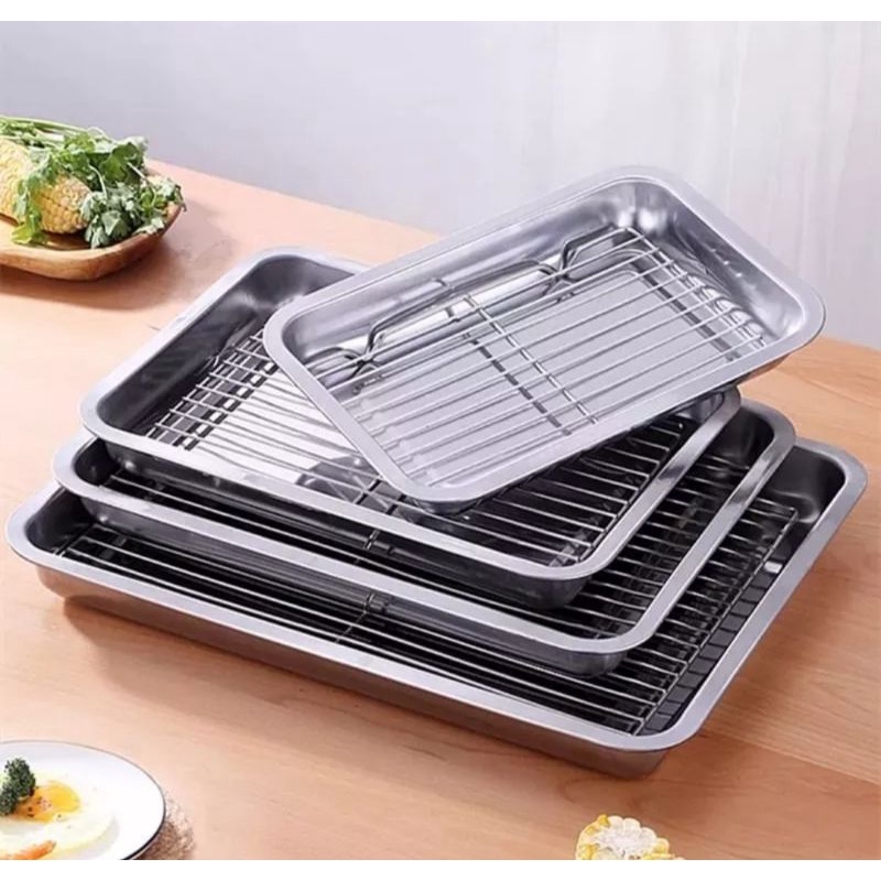 1 SET Colling Rack Drainer And Stainless Tray Tray Oil Container Tray ...