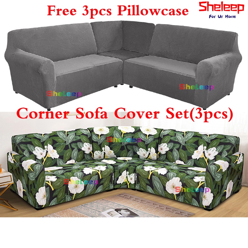 Sheleep Corner Sofa Cover Set of 3pcs Corner Set Cover Sofa Stretchable ...