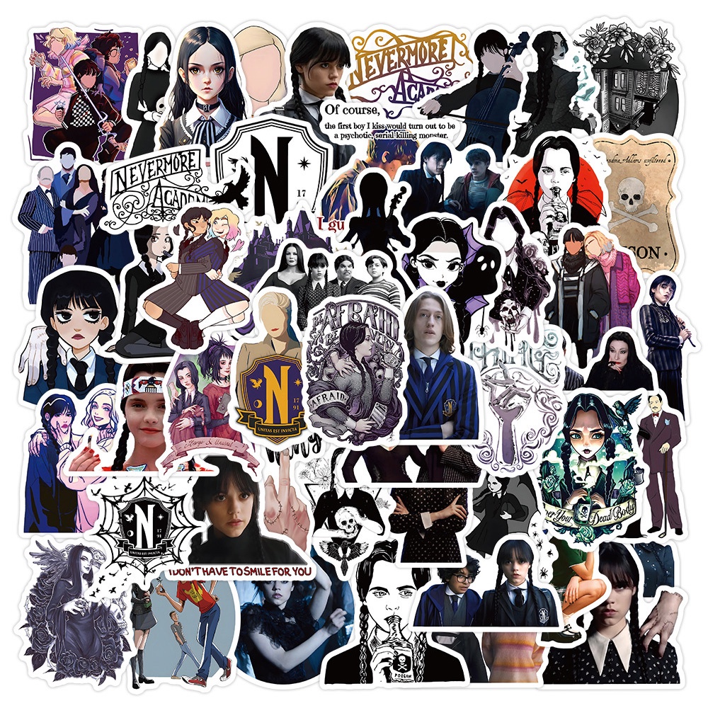 50 Pcs TV Series Wednesday Addams Stickers 2023 Laptop Motorcycle Phone ...