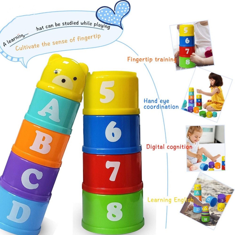 Children Educational Toys Baby Fun Stacking Cups Toy Fun Rainbow Cups ...