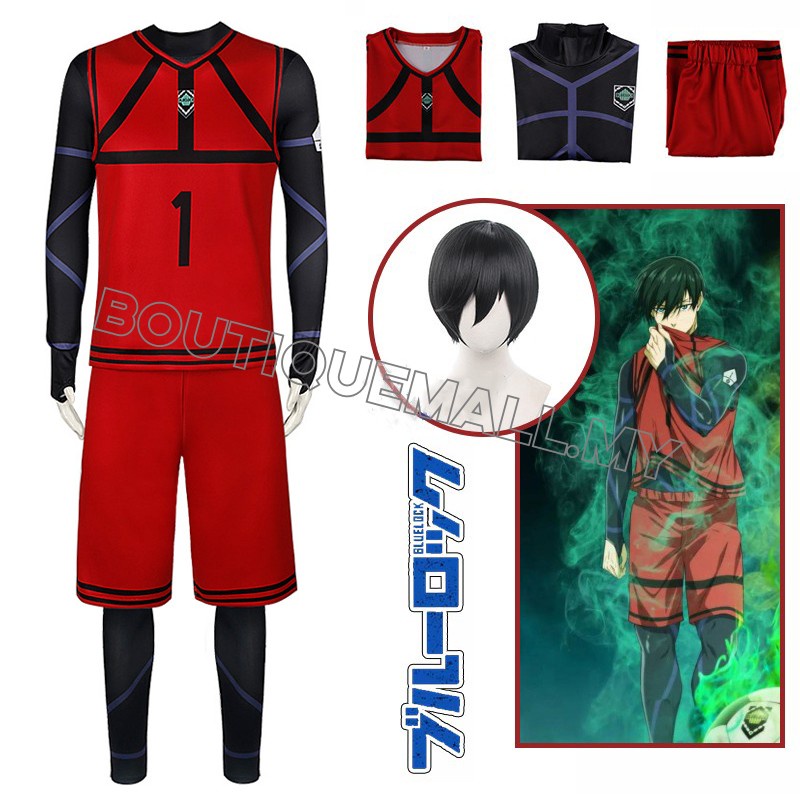 Anime Blue Lock Rin Itoshi Red Uniform Cosplay Costume Wig #1 Football ...
