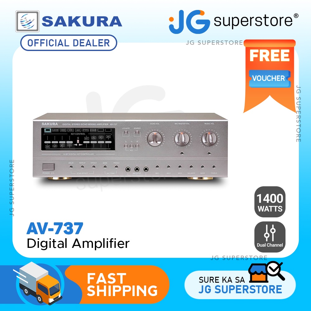 Sakura 1400W 2 Channel Digital Karaoke Mixing X 2 Stereo Amplifier w/ Pitch Control (AV-737 ...