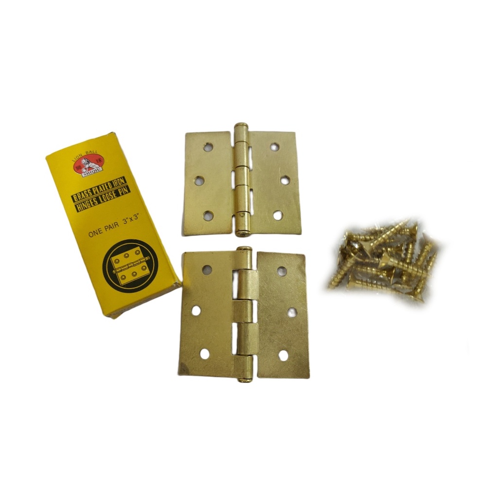 Brass Plated Iron Hinges loose Pin 3x3 with Screws | Shopee Philippines
