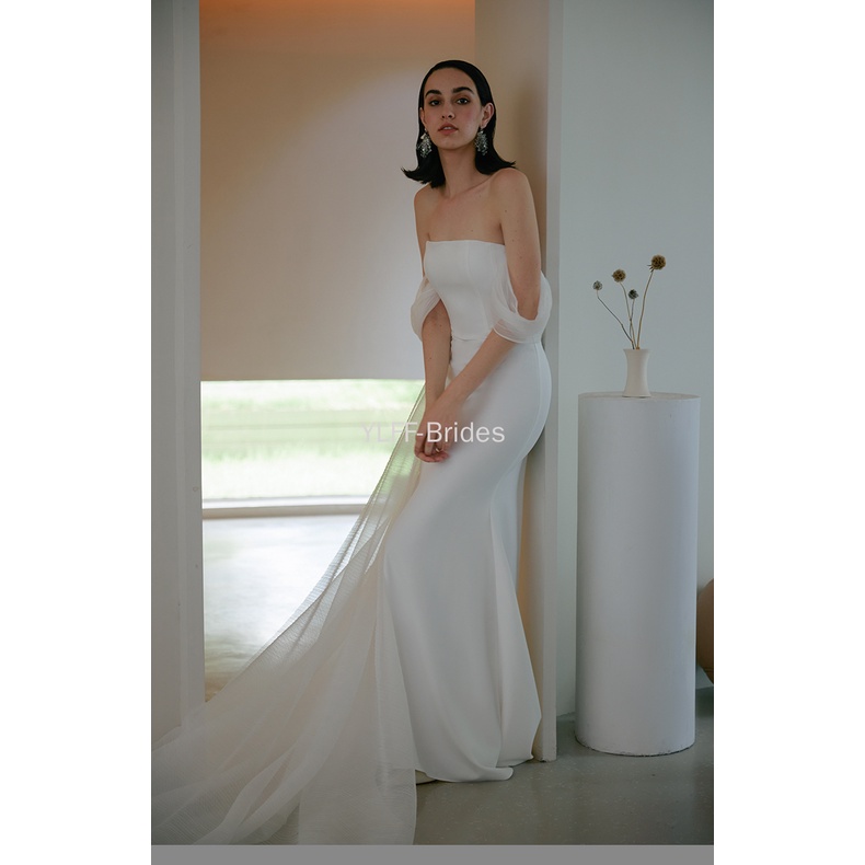 YLFF-Brides Elegant Off Shoulder Boho Wedding Dress for Women Mermaid Luxury Bridal Gown Train ...