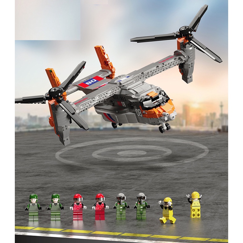 1466PCS MOC WW2 Boeing Bell V22 Osprey Helicopter Figure Model Toy ...