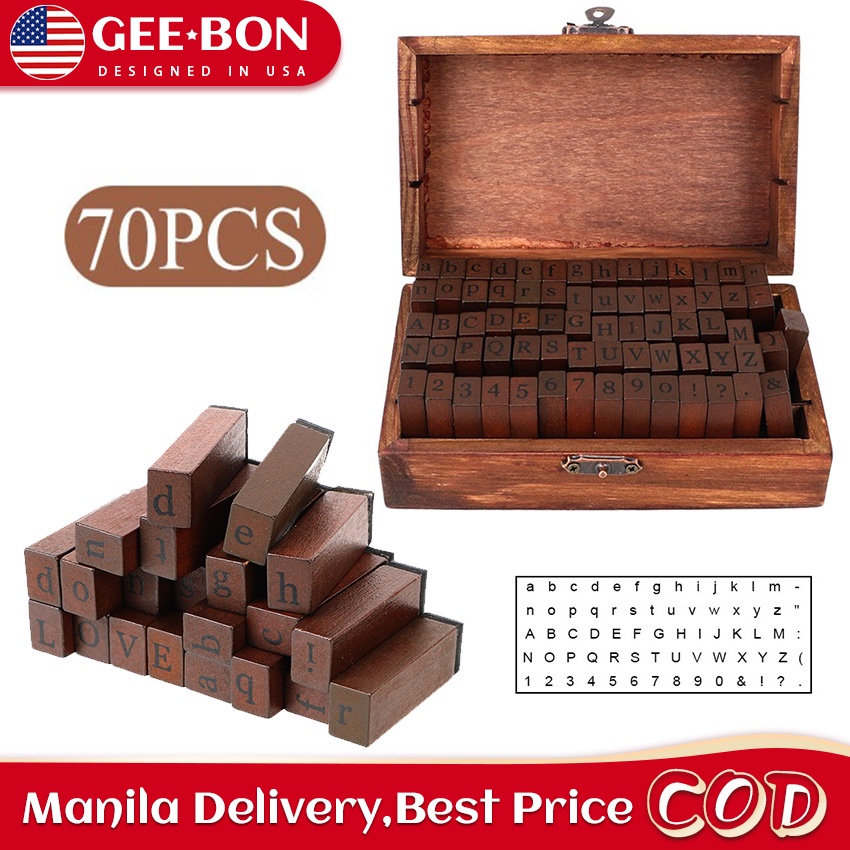 GEEBON 70pcs Number Alphabet Stamp Number Seal with Wood Box Diary ...
