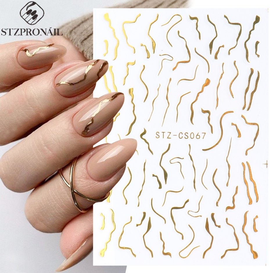 STZPRONAIL 3D Nail Stickers Golden Marble Line Striping Tape Metallic ...
