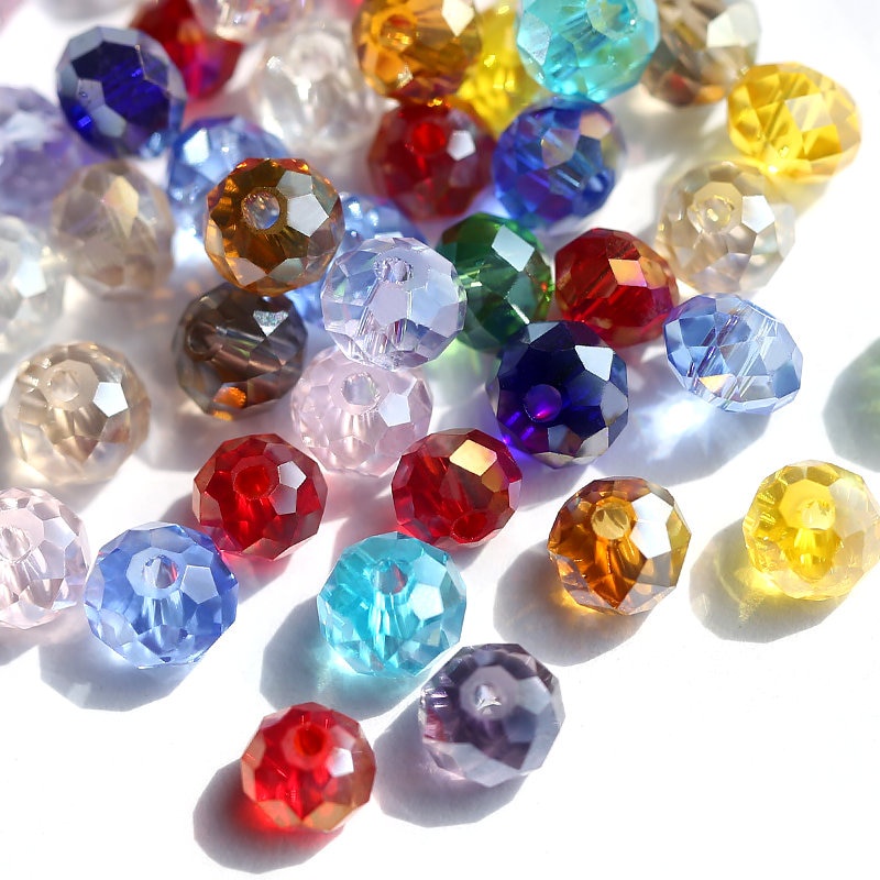 6-8mm plated AB Color faceted glass round beads crystal wheel beads ...