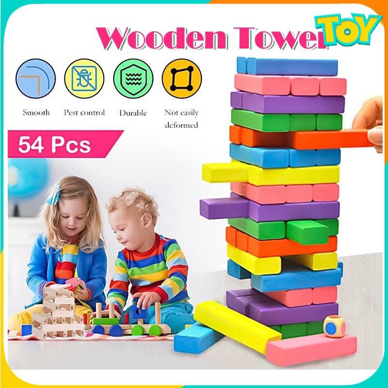 54pcs wooden toys Colorful blocks puzzle set Stacking tower blocks toys ...