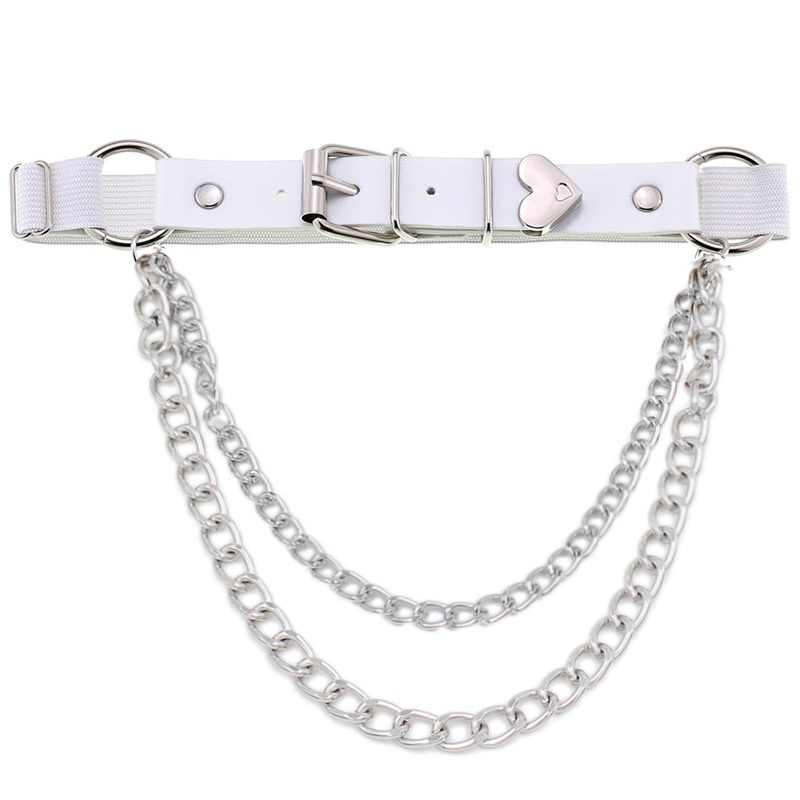 New Punk Rock Pu Leather Leg Choker Sexy Love Heart Double Layer Long ...