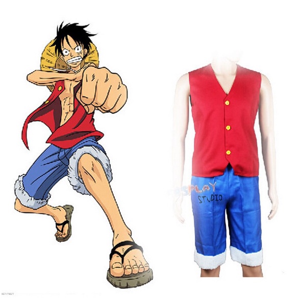 Japanese One Piece Cosplay Set Anime Monkey D Luffy Vest and Pants Red ...