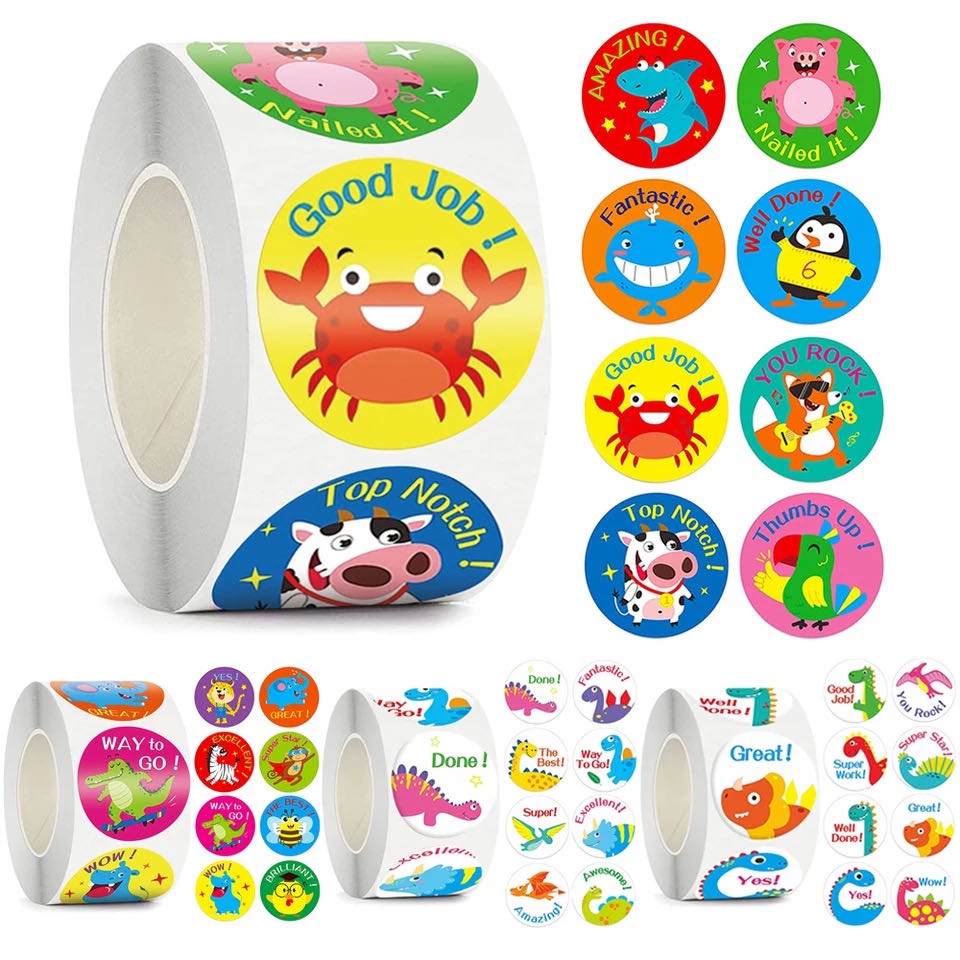500pcs Round Cartoon Toys Animal stickers for kids Teacher Reward ...