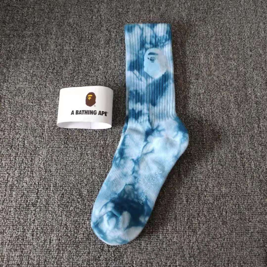NKT Bape Plain mid cut high cue Sock Ape Head Embroidery Unisex thick ...