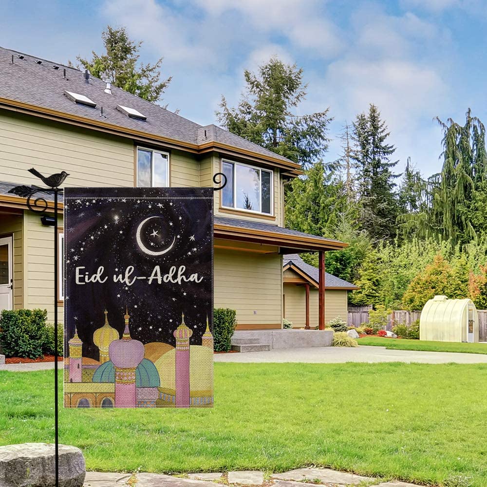 Eid Al-Adha Garden Flag Vertical Double Sided, Moon and Star Mosque ...