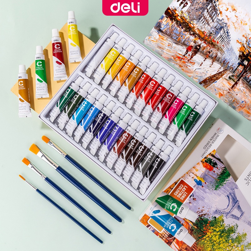 Deli 12/24 Colors Acrylic Painting Set Watercolor Acrylic Paint Tube ...