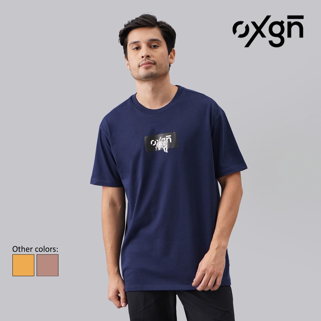 OXGN Tiger Logo Regular Fit Graphic T-Shirt For Men (Brown/Navy Blue ...