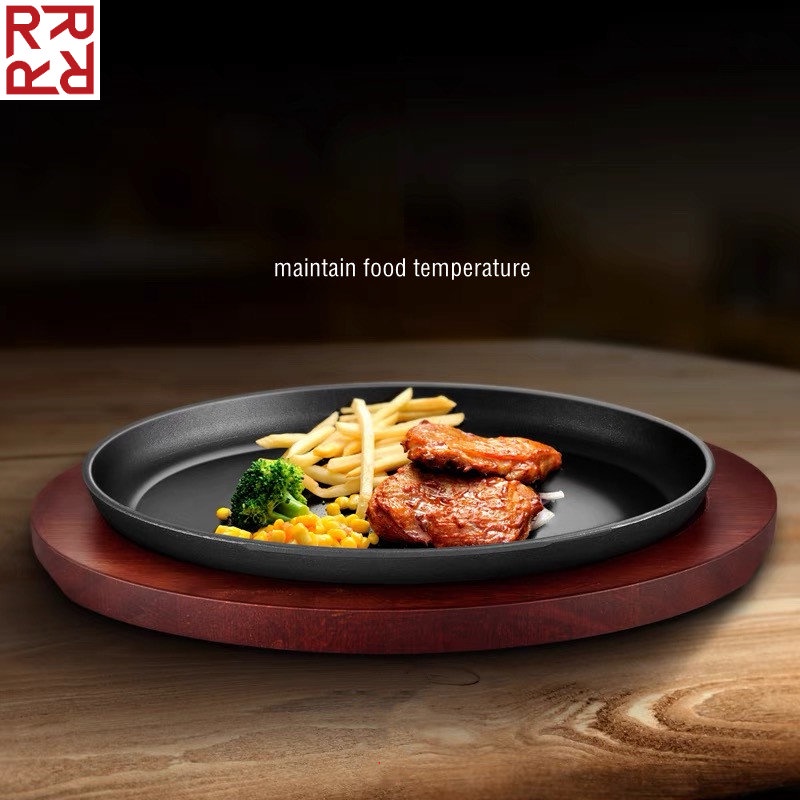 Wood Base Sizzling Plate Sisig Plate Cast Iron Steak Grill Plate Multi ...