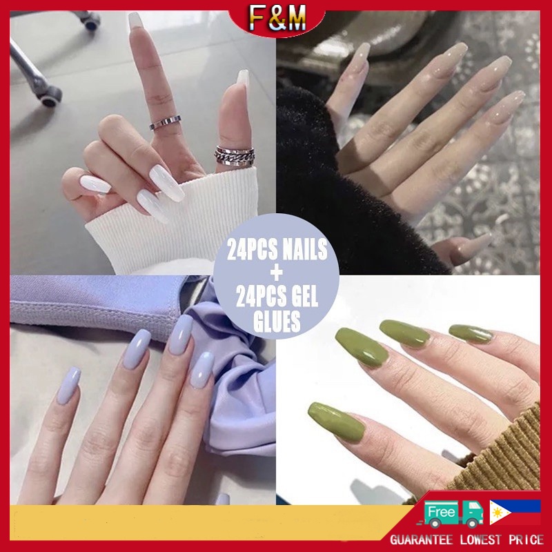 【Ready Stock】24 Pcs Ballerina Nails Extension Plain Color Fake Nail DIY ...