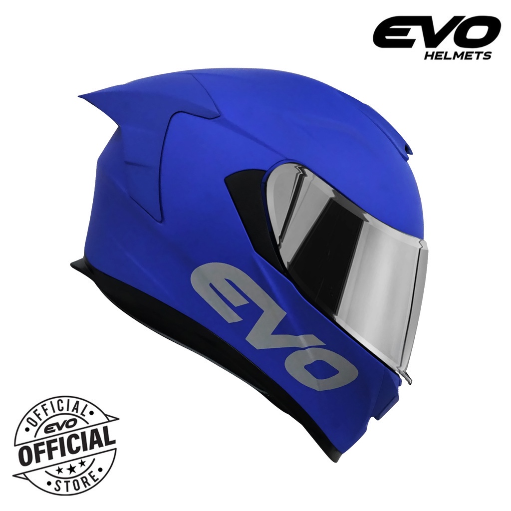 EVO GT-PRO Matte Blue Dual Visor Full Face Helmet with Free Clear Lens ...