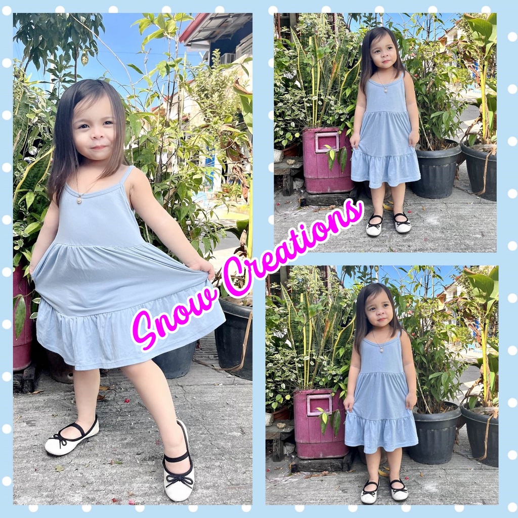 PLAIN COLOR Kids Baby Girl Dress Daster Spaghetti String Strap Children ...